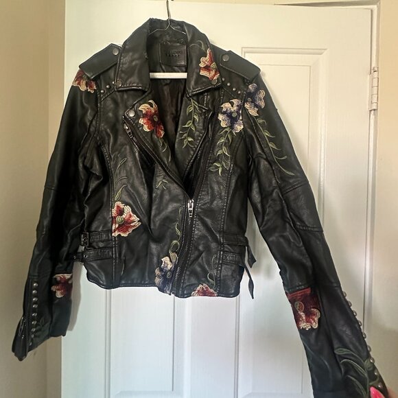 Blank NYC | Jackets & Coats | Blank Nyc Faux Leather Jacket With Embroidery Flowers And Studs M ...